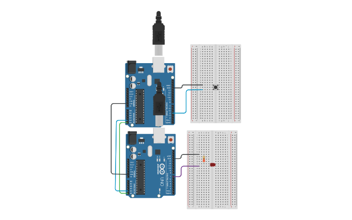 Circuit design I2C - conexão entre dois arduínos - Tinkercad