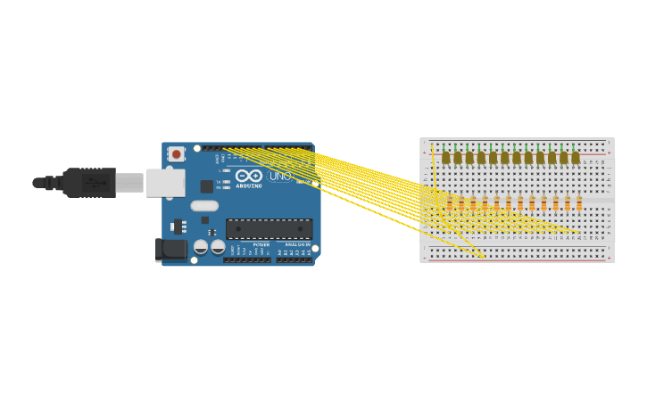 Circuit design Arduino - 12 LEDs Puertos Análogos - Tinkercad
