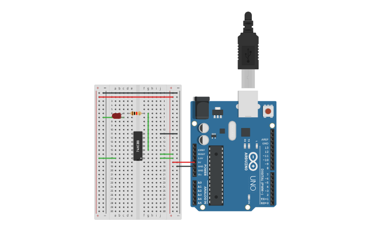 Circuit design IC 74HC08 (AND GATE) - Tinkercad
