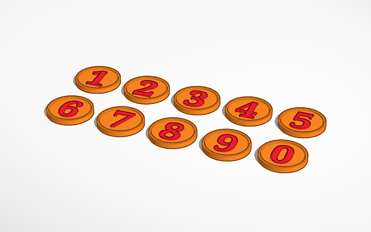3D design Numbered tokens - Tinkercad