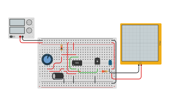 Circuit design NE555 Pulsador Astable - Tinkercad