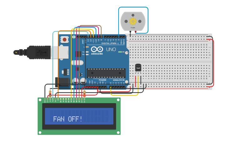 Circuit Design Temperature Controlled Fan Using Tinkercad