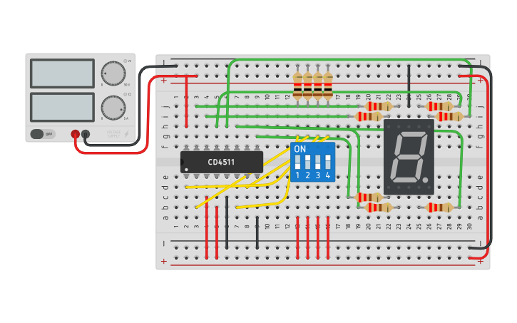 Circuit design Ejemplo 2. Display 7 segmentos - Tinkercad
