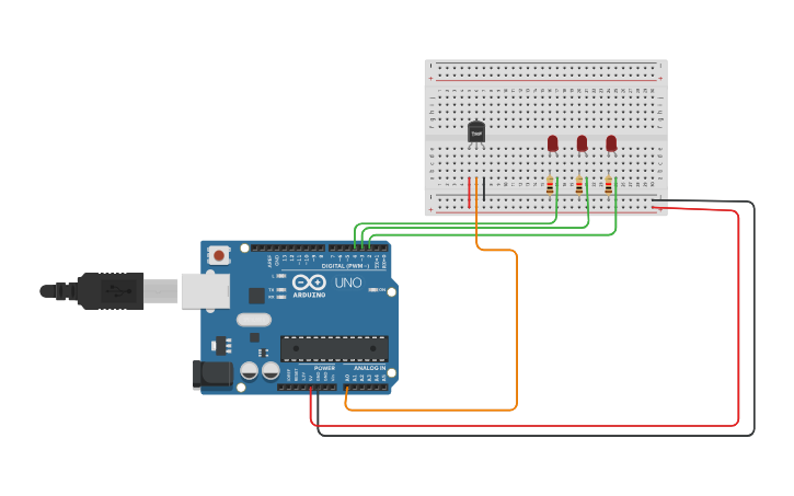 Circuit Design Temperature Sensor Interfacing With Arduino Uno Tinkercad