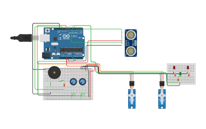 Circuit design Nates Train level crossing system - Tinkercad