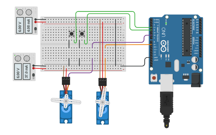 Circuit Design Servo Motor Com Comando Por Botão Tinkercad