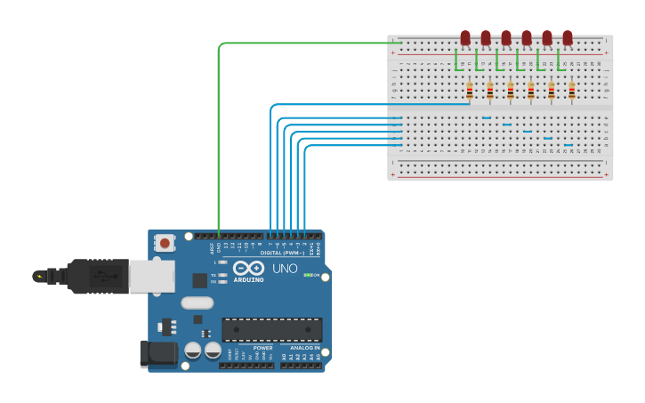 Circuit Design 7 Led Array Effect Tinkercad