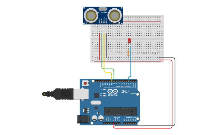 Circuit design ROBOTICS 3 ULTRASONIC SENSOR G-4 STEM 22 - Tinkercad