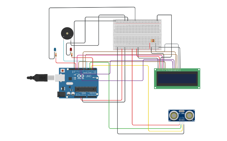 Circuit design Arduino Collision Detection Warning System - Tinkercad