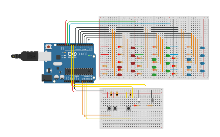 Circuit design Binary Clock - Tinkercad