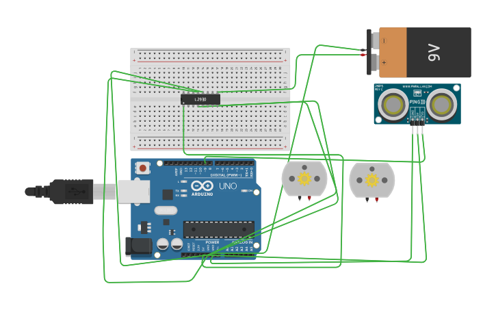 Circuit design Ultrasonic Distance - Tinkercad