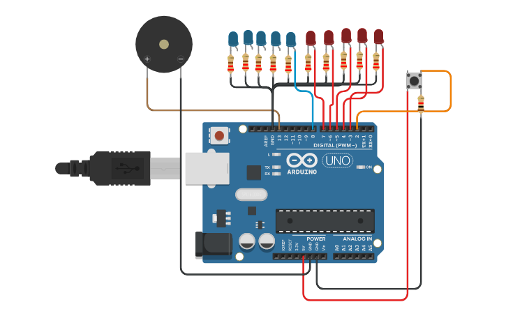 Circuit design Arduino Police Siren with LEDs - Tinkercad