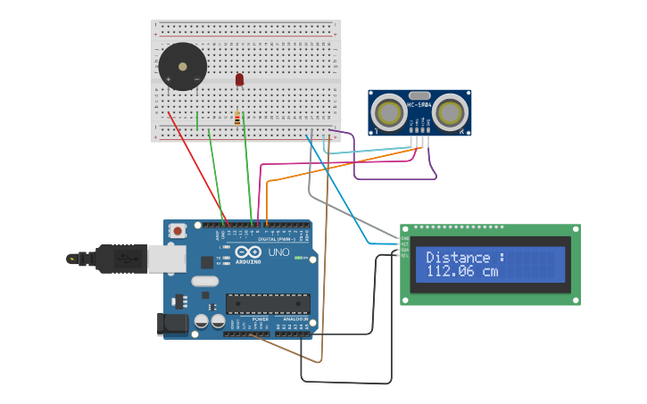 Circuit design program 7 ultra sonic distance sensor - Tinkercad