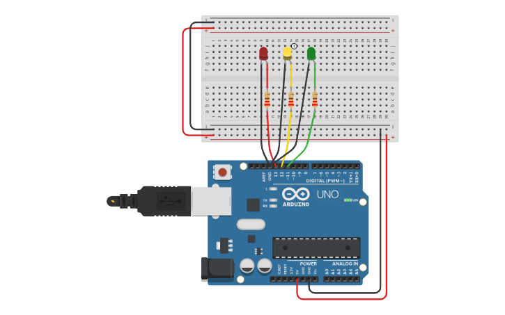 Circuit design Multiple LEDs and Breadboards - Tinkercad