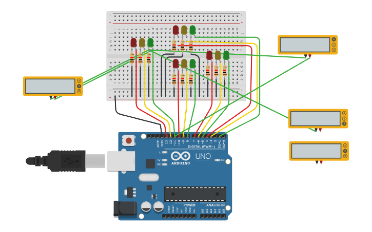 Circuit design 4 Way Traffic Light - Tinkercad