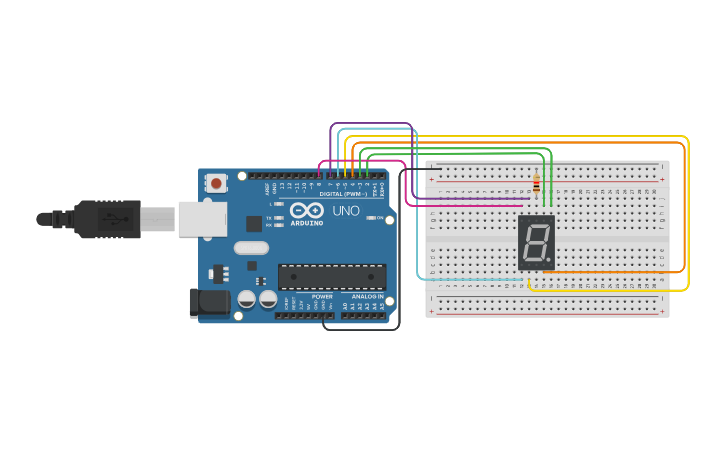 Circuit design SEVEN SEGMENT FOR STUDENT - Tinkercad