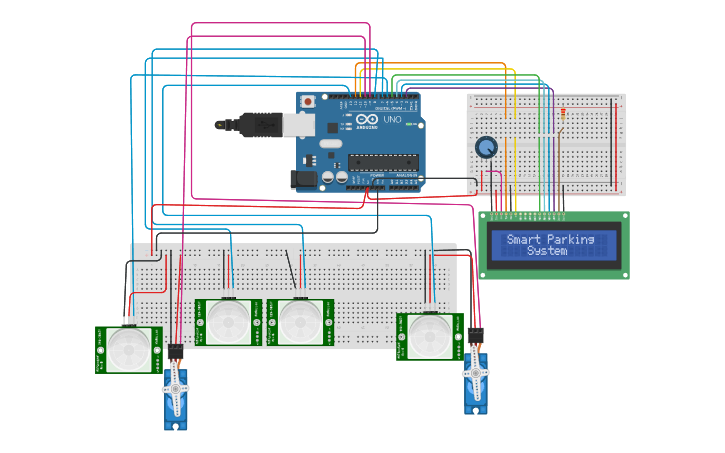 Circuit design SMART PARKING SYSTEM - Tinkercad