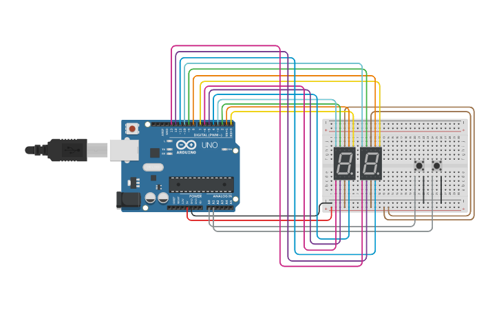 Circuit design 7 Segment Digits - Tinkercad