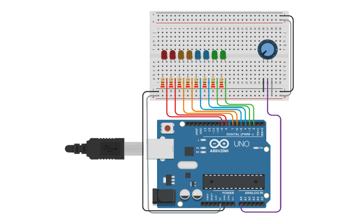 Circuit design Potentiometer - Tinkercad