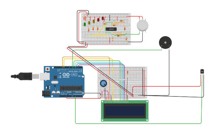 Circuit design Sensor with buzzer - Tinkercad