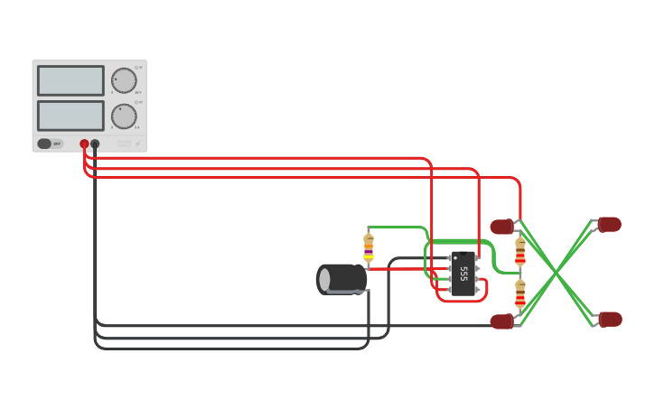Circuit design RAILWAY CROSSING – FLASHING LED - Tinkercad