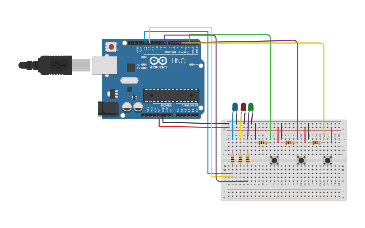 Circuit design ON/OFF led using push button in arduino - Tinkercad