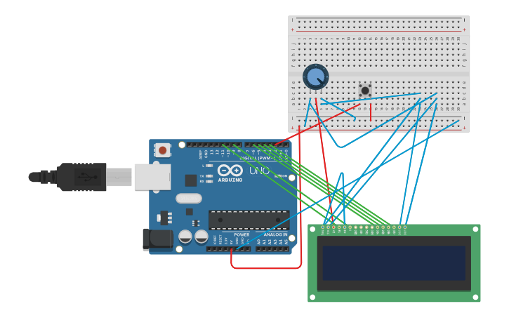 Circuit design LCD Game on Arduino Uno - Tinkercad