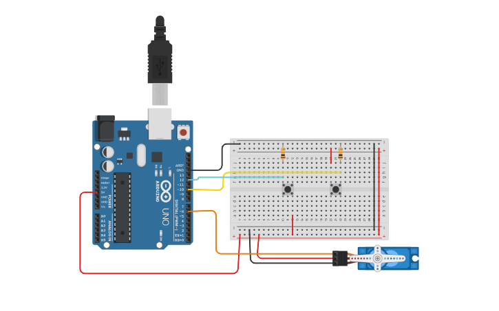 Circuit design Servo y Push Button - Tinkercad