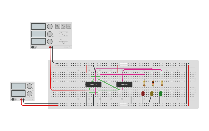 Circuit design Traffic Light using D_flipflop - Tinkercad