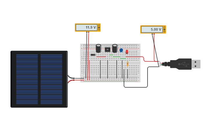 Circuit design Solar Panel Mobile Charger - Tinkercad