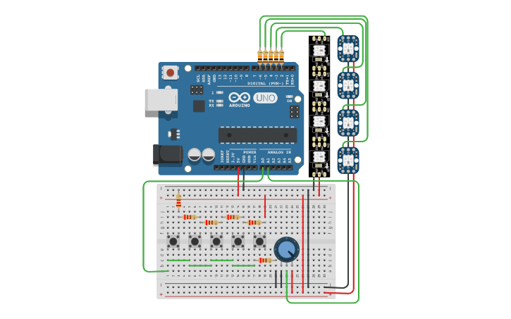 Circuit design Multiple push buttons - Tinkercad