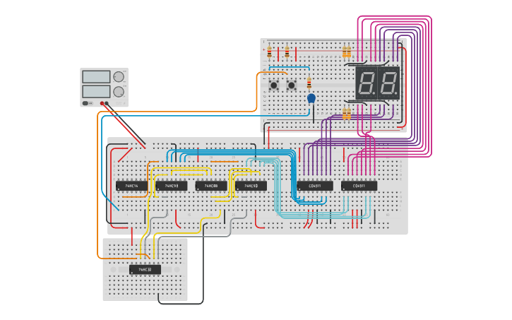 Circuit design BINARY-COUNTER w/ RESET - Tinkercad