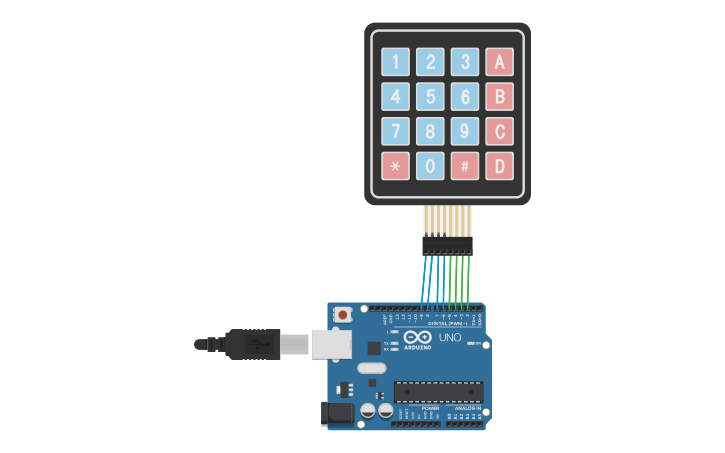 Circuit design keypad 4x4 - Tinkercad
