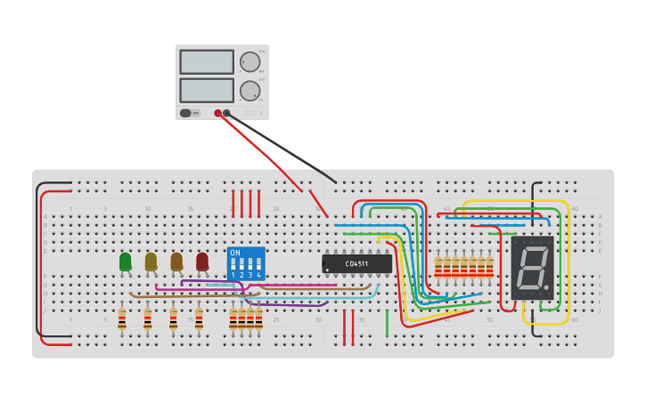 Circuit design 7 Segment Display - Tinkercad