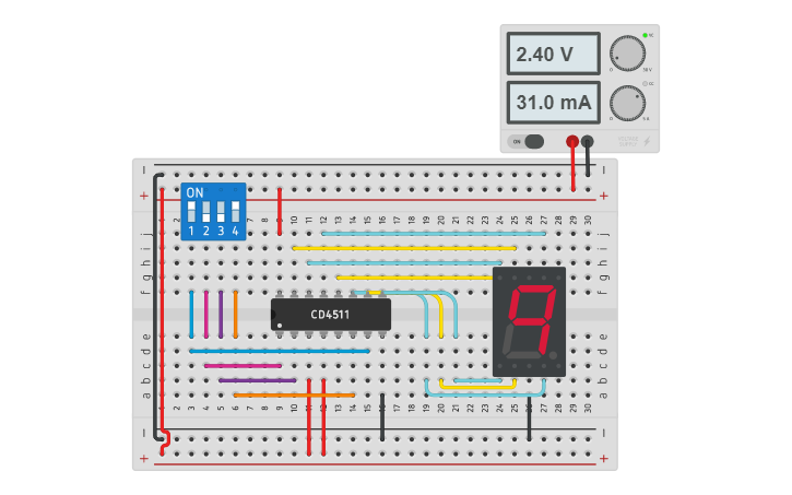 Circuit design Binary to Decimal - Tinkercad