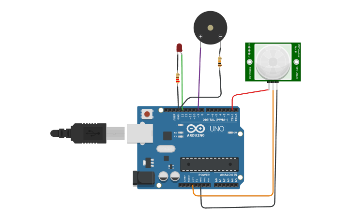 Circuit design Project PIR Sensor with buzzer and led (Arduino project ...