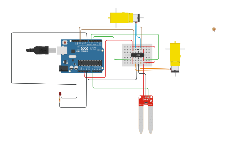 Circuit design RESAPU - SOIL moisture sensor + 2 DC MOTORS - Tinkercad