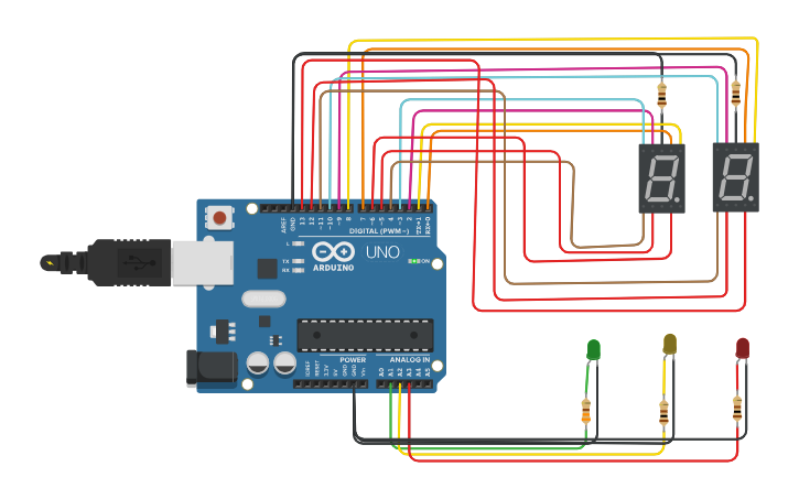 Circuit design Traffic Light Signal with Countdown Timer - Tinkercad