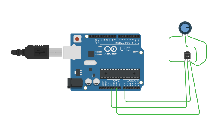 Circuit design INTERFACING OF TEMPERATURE SENSOR WITH ARDUINO - Tinkercad