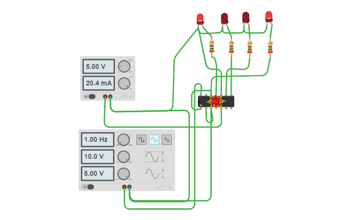 Circuit design 4 Bit Binary Counter - Tinkercad
