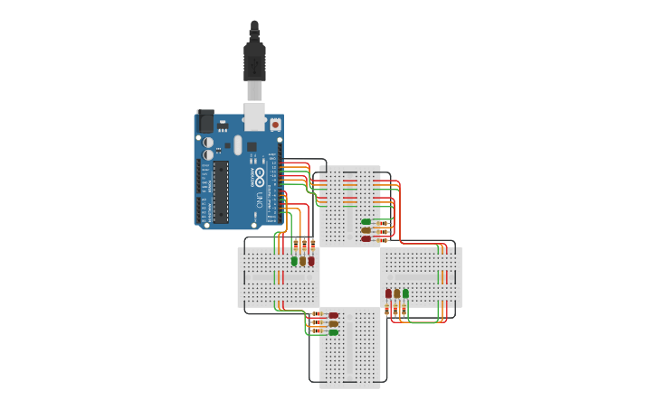 Circuit design 4 Way Traffic Light - Tinkercad