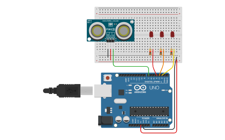 Circuit design ULTRASONIC DISTANCE SENSOR IN ARDUINO - Tinkercad