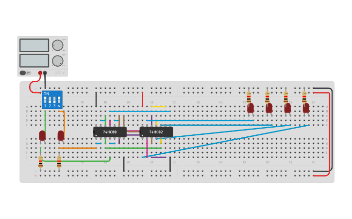 Circuit design ECE 101 - Final Project - 2-Bit Binary to Decimal - Tinkercad
