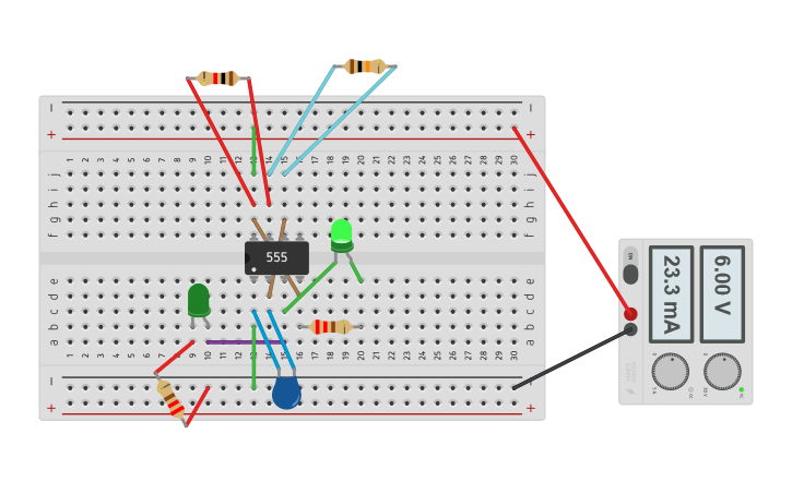 Circuit design 2 leds blinking alternatively - Tinkercad