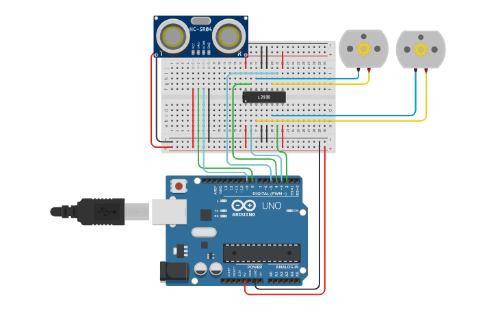 Circuit design Obstacle avoiding robot#2 - Tinkercad