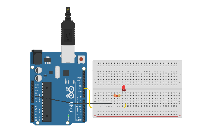 Circuit design Projeto 1 - Pisca pisca - Tinkercad