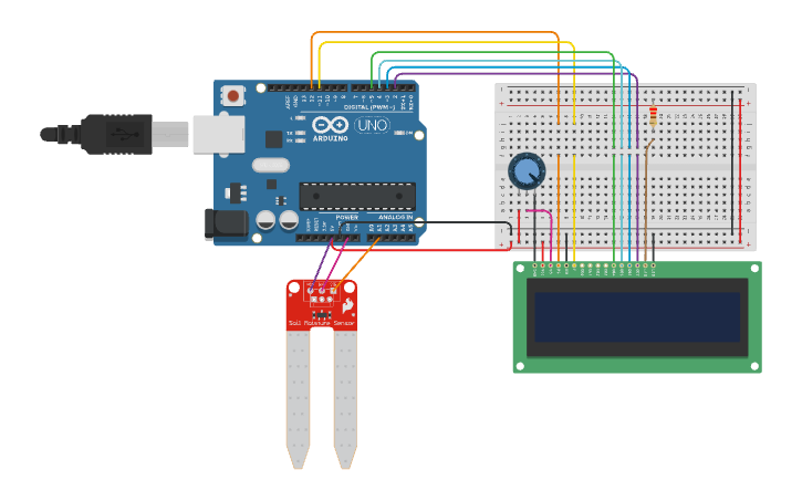 Circuit design LCD Moisture Level Indicator - Tinkercad