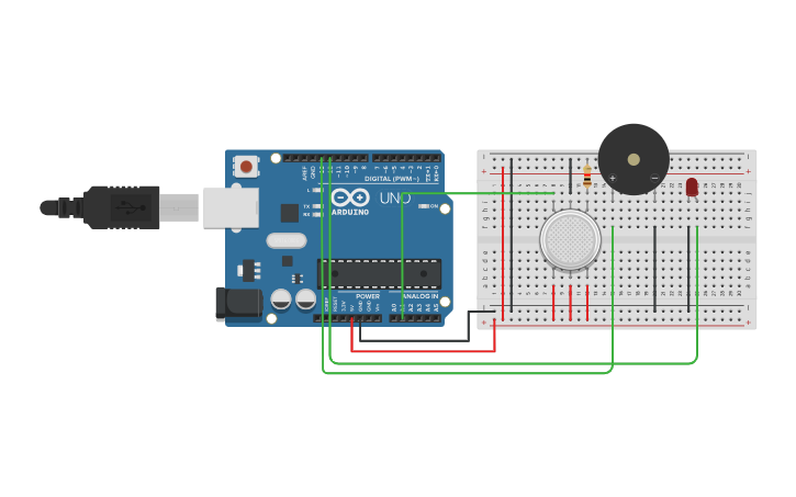 Circuit design Gas Leakage Detector - Tinkercad