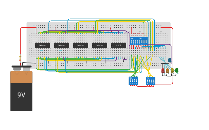 Circuit design 4-bit Binary calculator - Tinkercad
