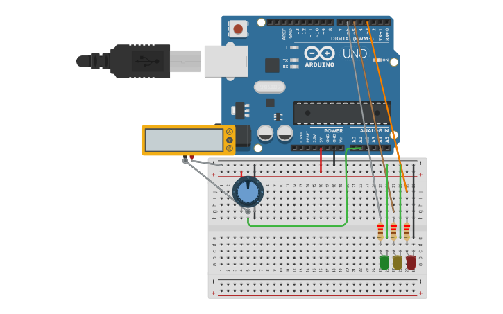 Circuit design prueba de if con potenciometro y leds - Tinkercad